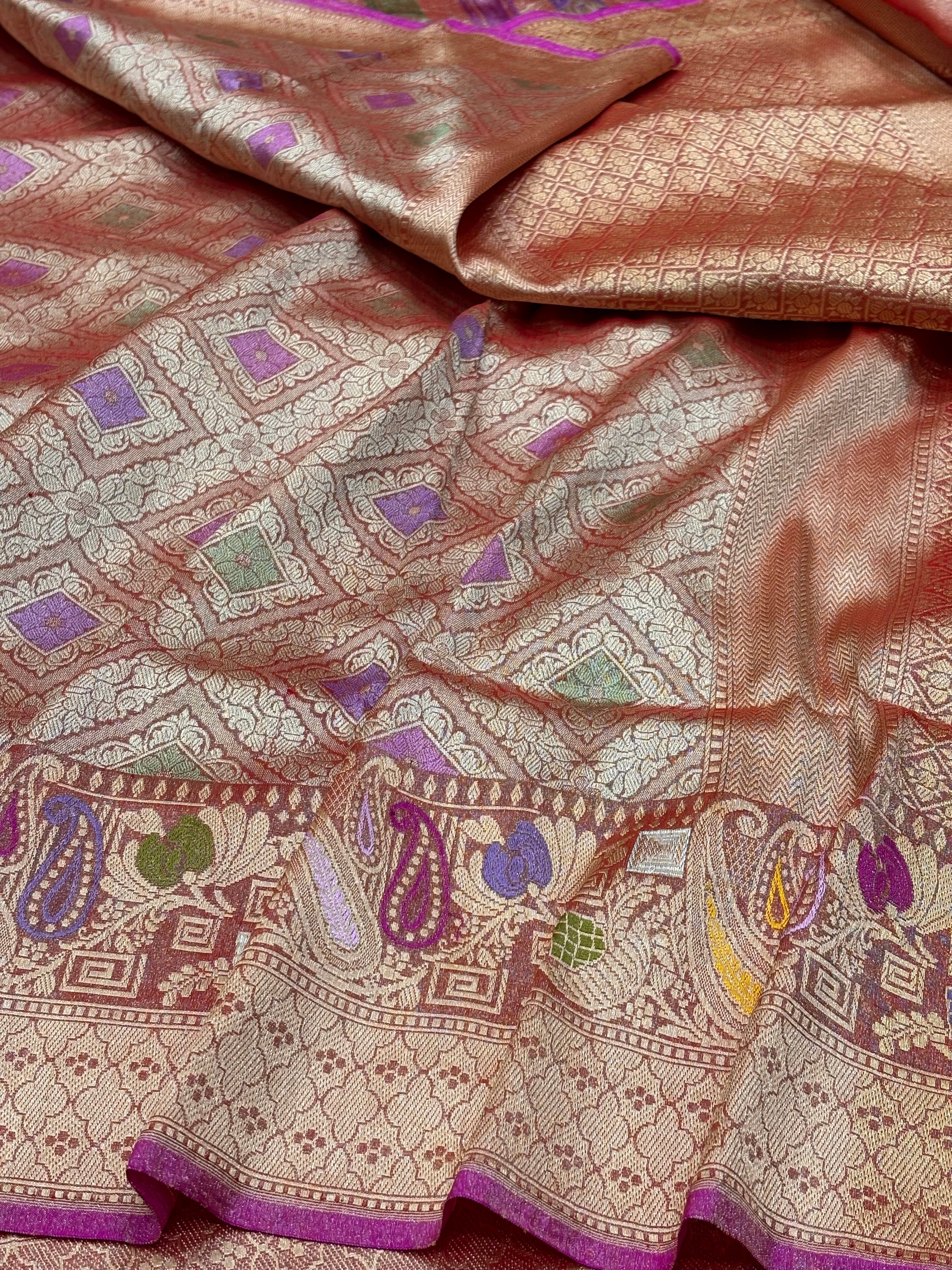 Rust Gold Banarasi Tissue Silk Handwoven Saree – Heritage Banaras
